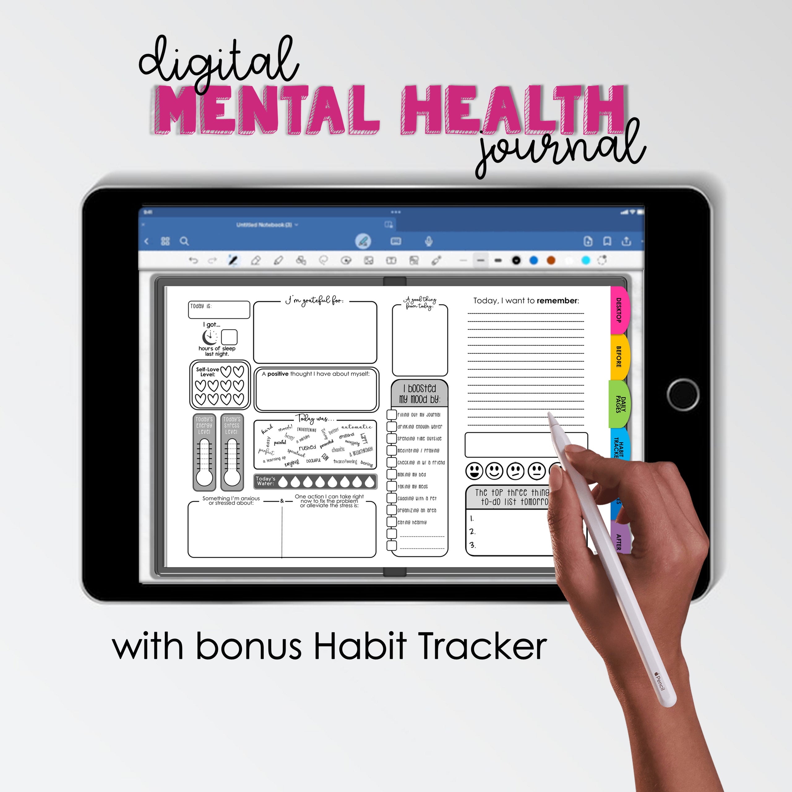 Digital Daily Mental Health Planner & Mood Tracker w/ Bonus Habit ...